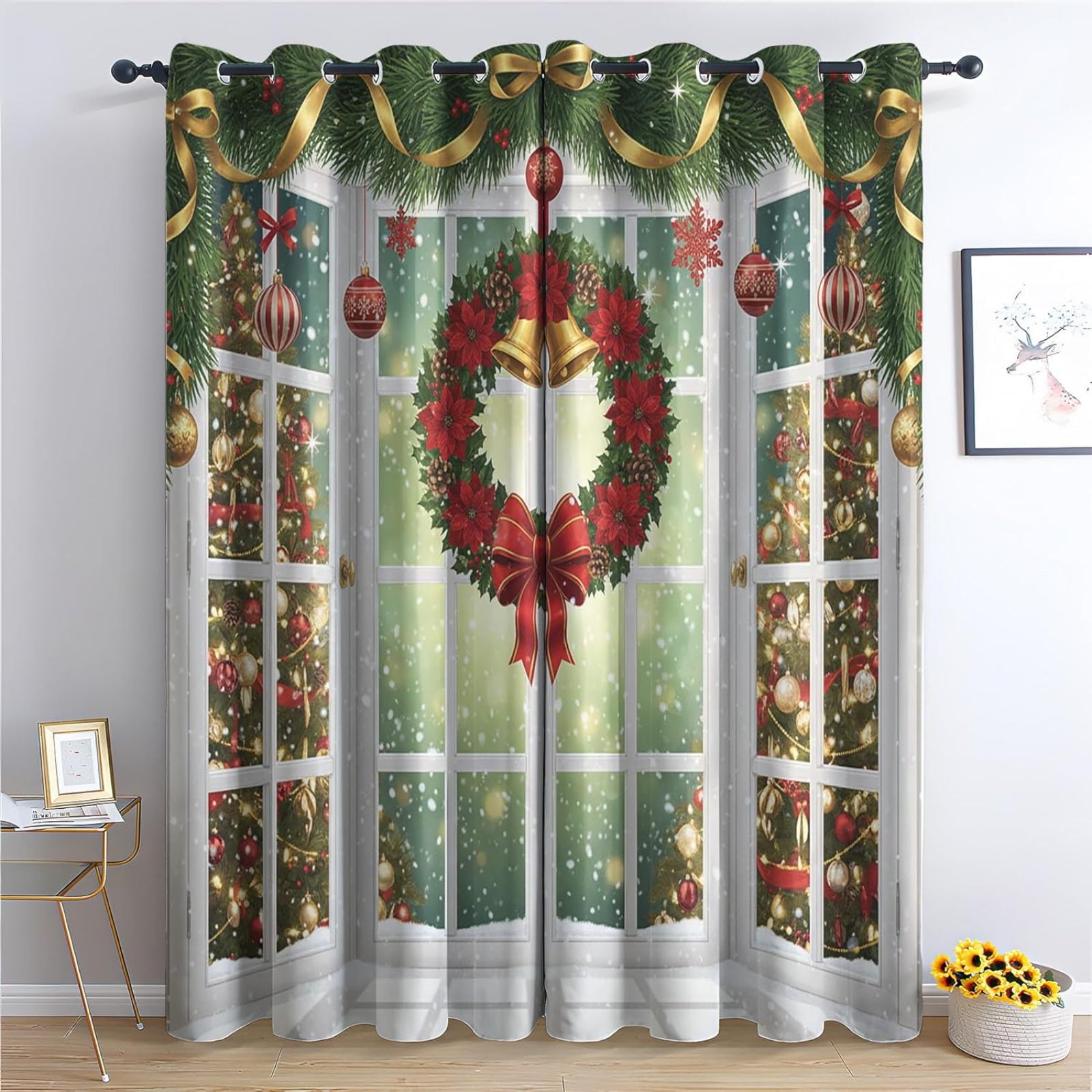 Christmas Wreath Patterned Blackout Curtains For Bedroom, Living Room ...
