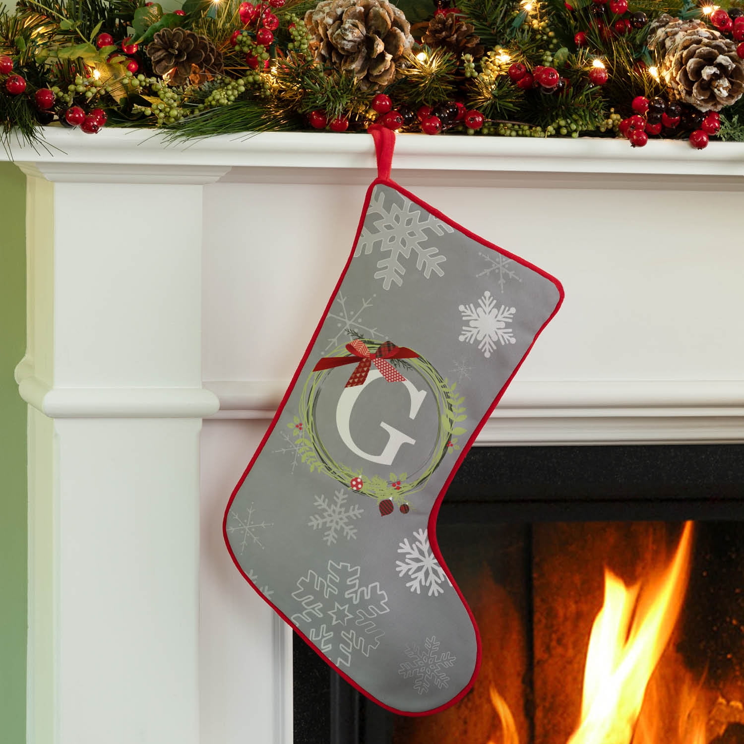 Christmas Wreath Personalized Stocking - Walmart.com