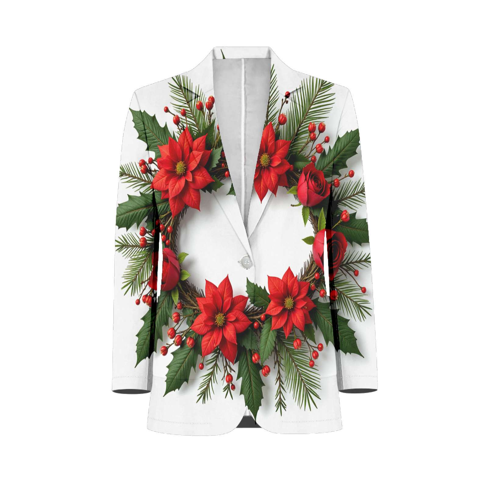 Christmas Wreath Red Floral Arrangement Men's Suit Blazer Casual Party ...