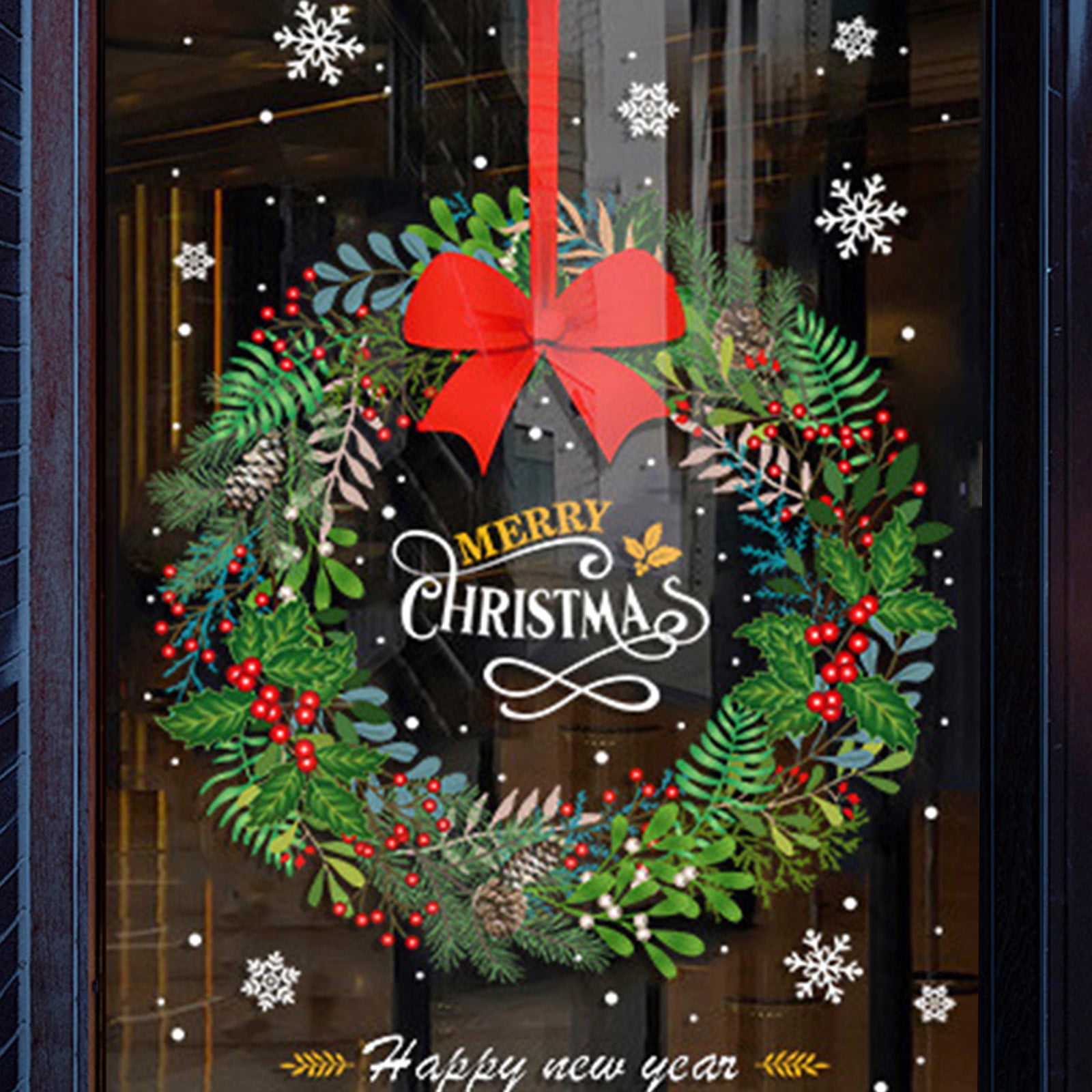 Christmas Wreath Stickers, Christmas Decoration Stickers, Electrostatic ...