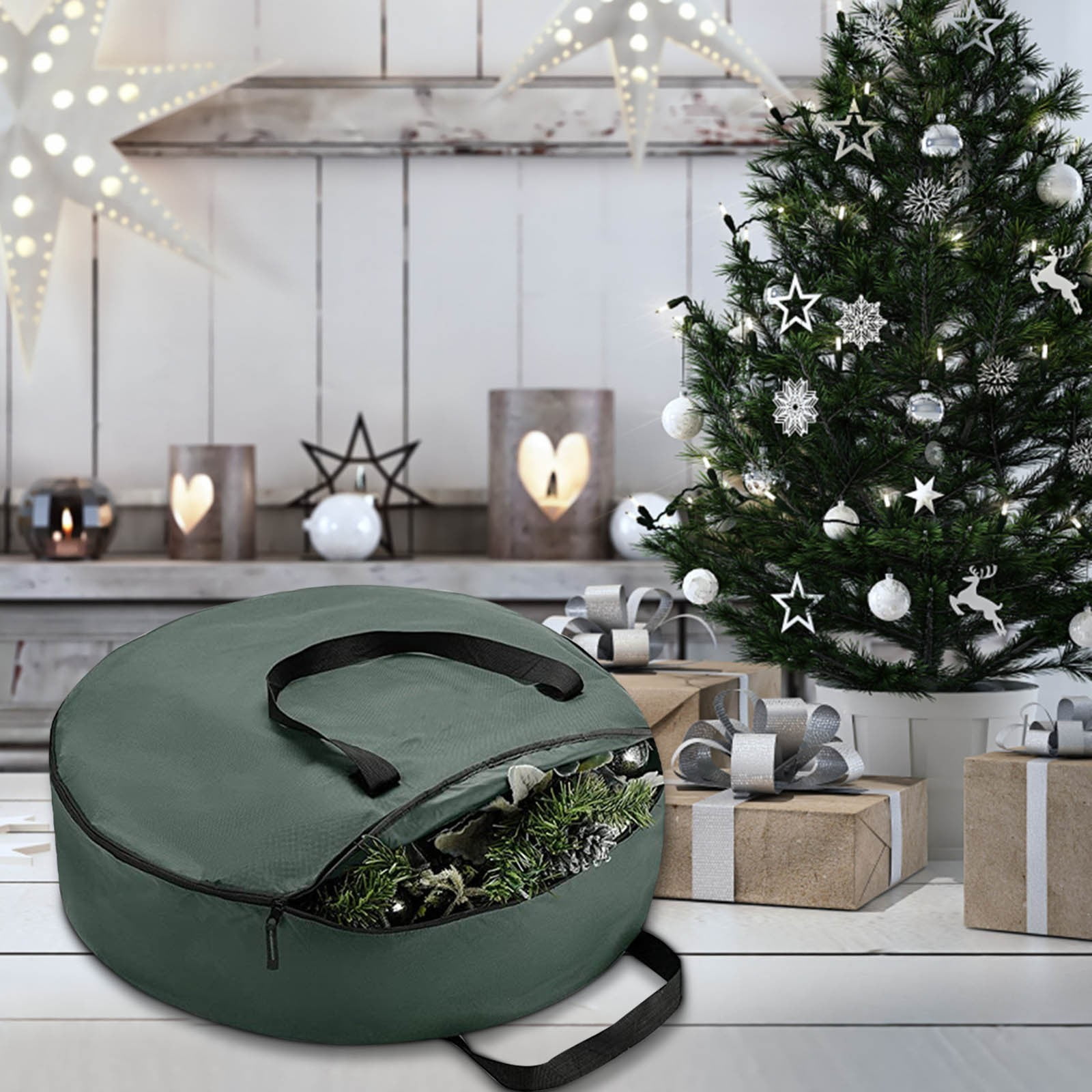 Christmas Wreath Storage Bags 24-Inch Round with Zipper - 600D Oxford ...