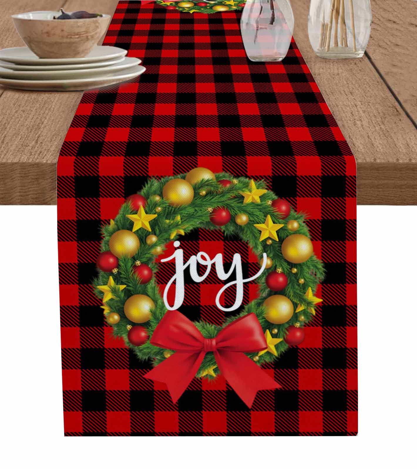 Christmas Wreath Table Runner 120 Inches, Xmas Balls Pine Bow Red ...