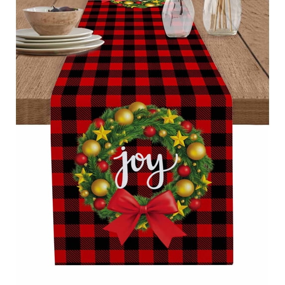 Christmas Wreath Table Runner 120 Inches, Xmas Balls Pine Bow Red ...