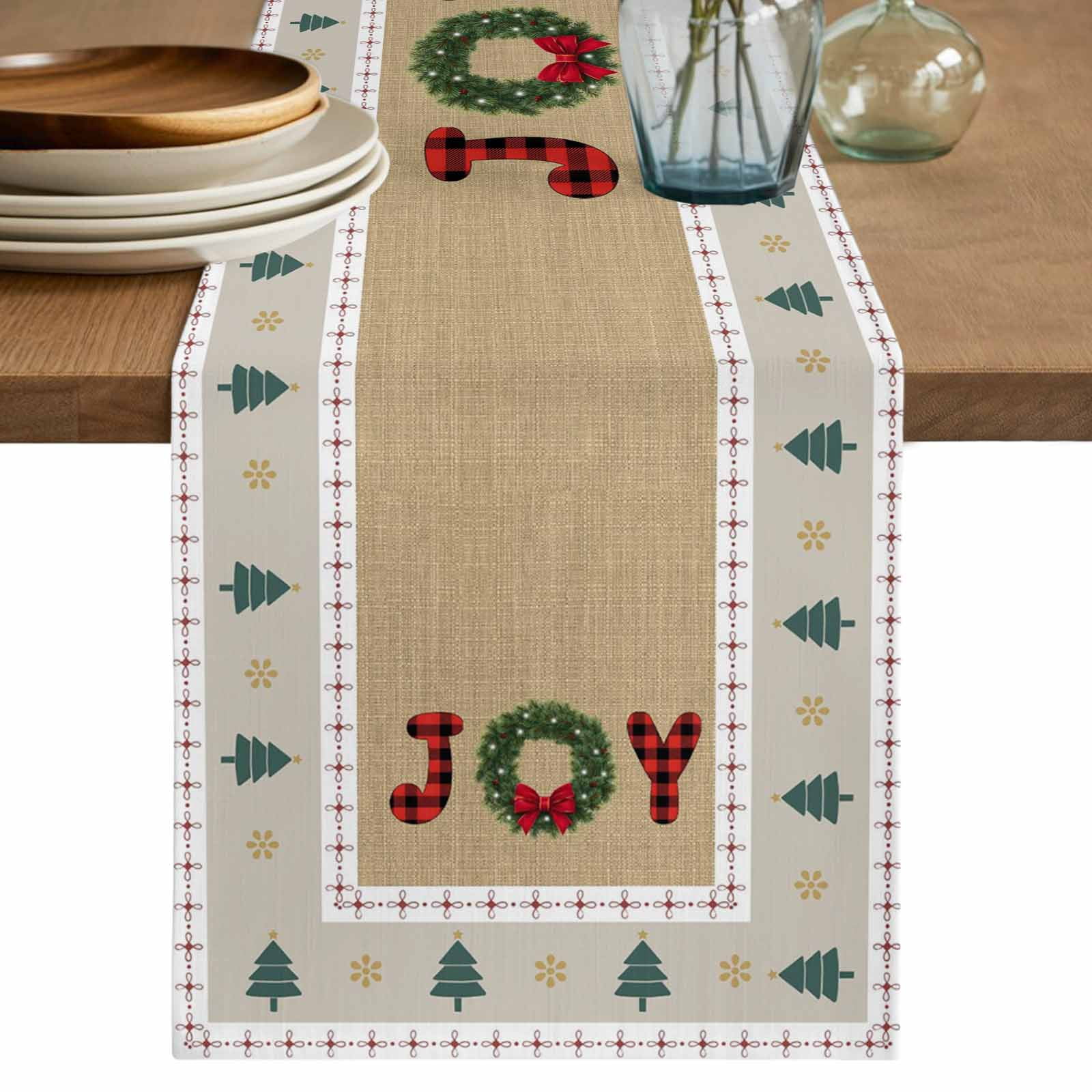 Christmas Wreath Table Runner 120 Inches, Xmas Tree Farmhouse Checker ...