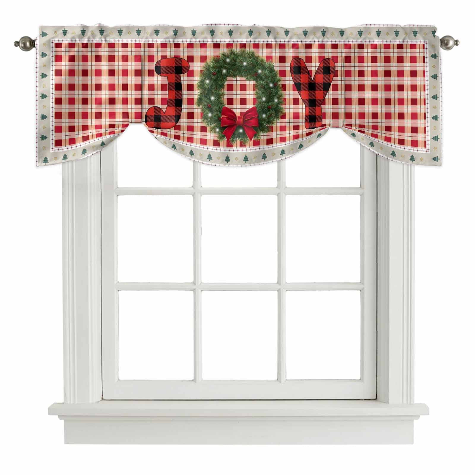 Christmas Wreath Tie Up Valance Curtains for Windows, Kitchen Curtains ...
