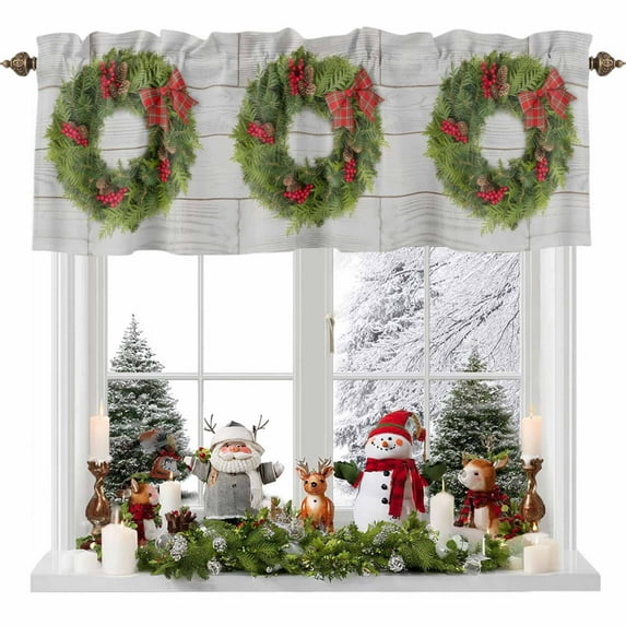 Christmas Wreath Valances for Windows, Red Berry Pinecone Greenery Red ...