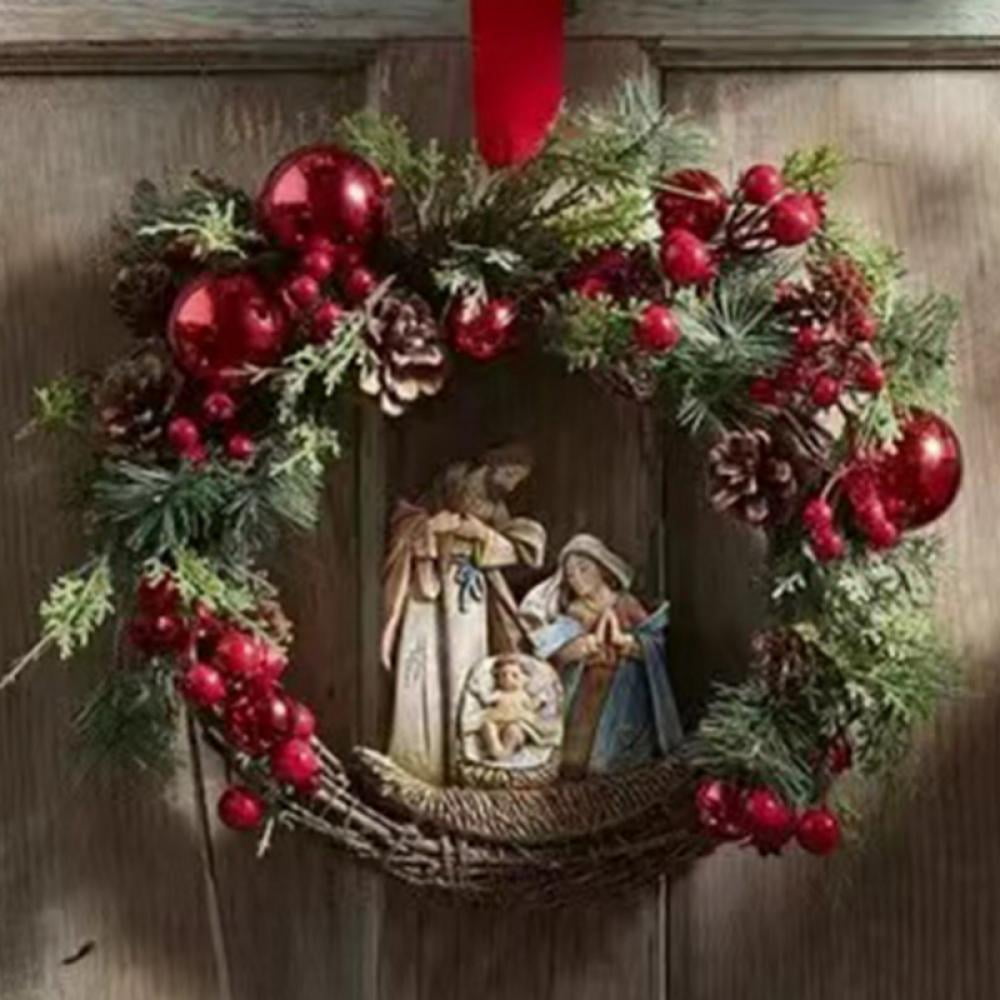 Christmas Wreaths for Front Door, Nativity Scene Christmas Wreath ...