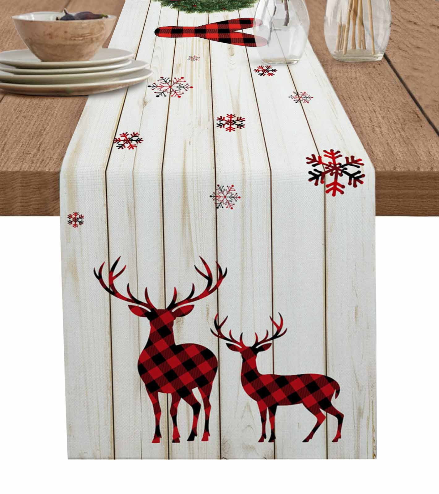 Christmas Wreaths Table Runner 72 Inches, Winter Bow Plaid Farmhouse ...