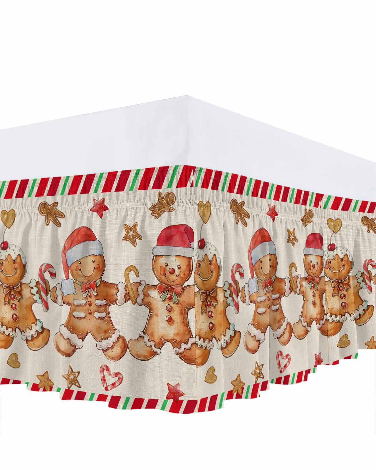 Christmas Xmas Bed Skirt Watercolor Gingerbread Man Bed Skirts King ...