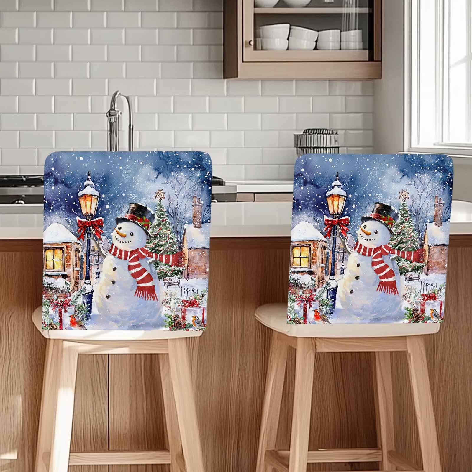 Christmas Xmas Chair Covers Set of 8 Tree Snowman Winter Scene Bird ...