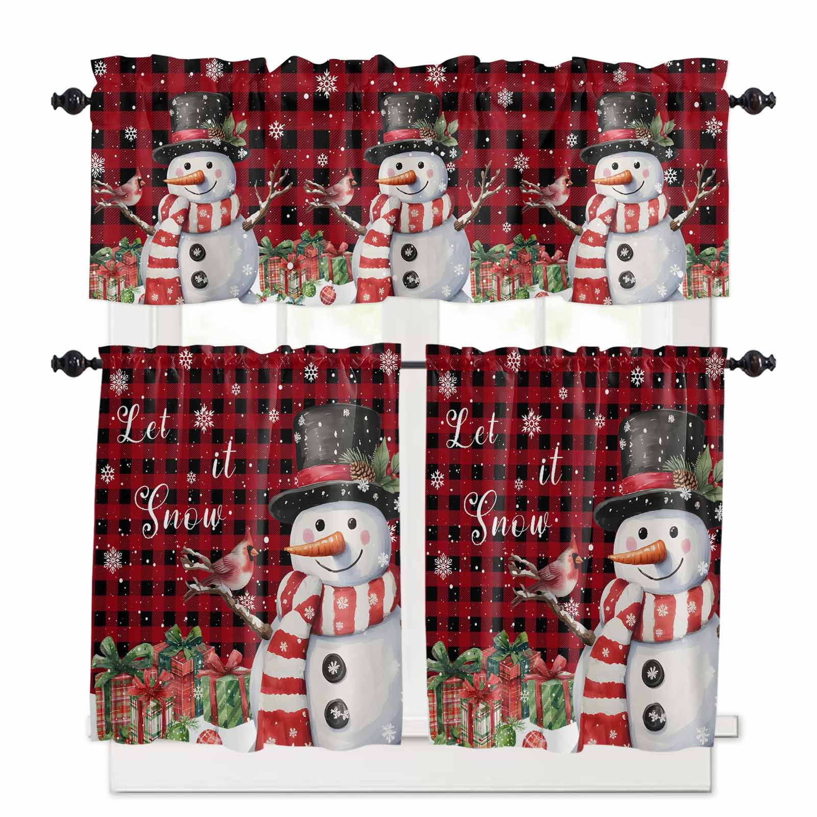 Christmas Xmas Curtain Valances Set Tree Gnome Deer Bird Snowflake ...