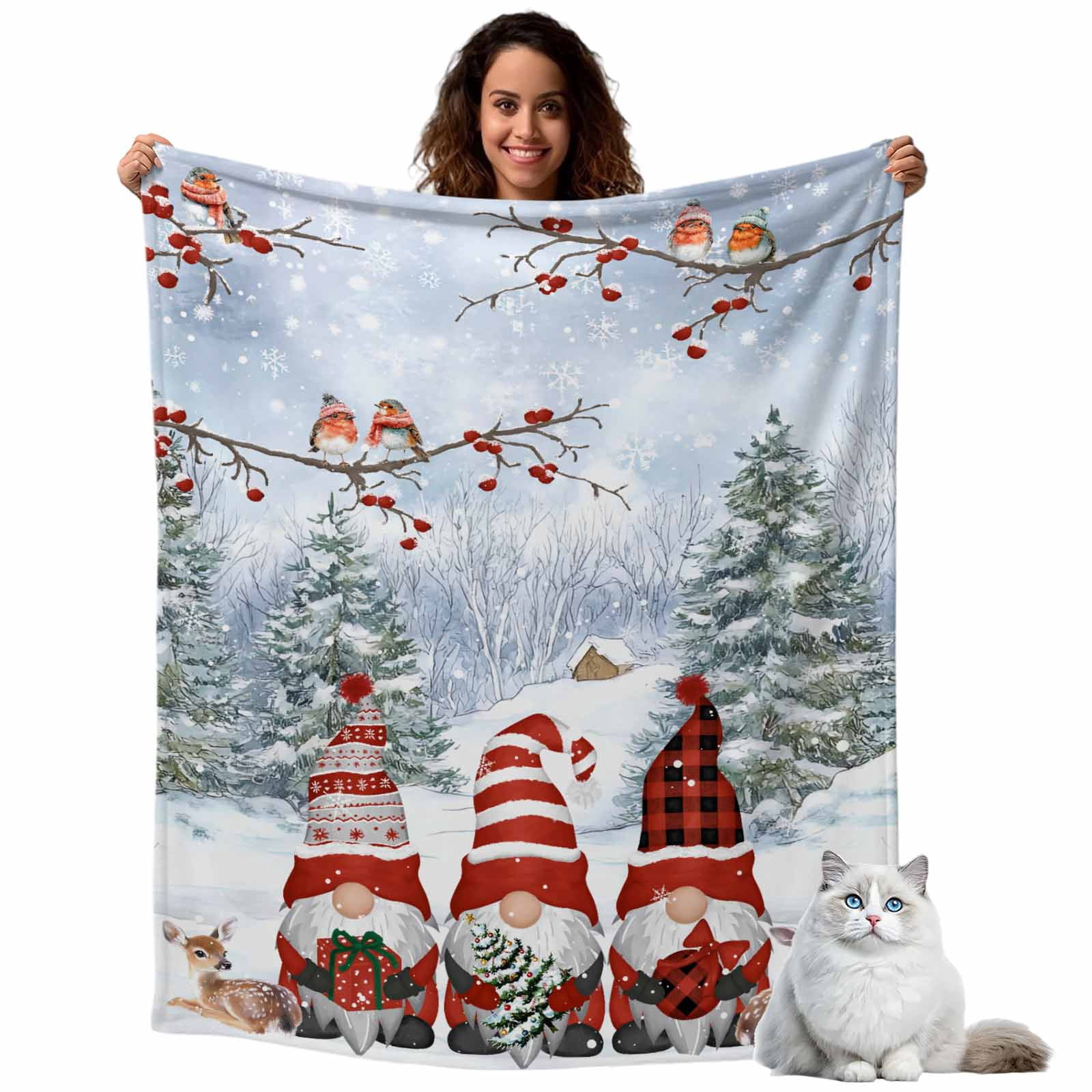 Christmas Xmas Flannel Blanket for Bed,Travel and Camping, Tree Gnome ...
