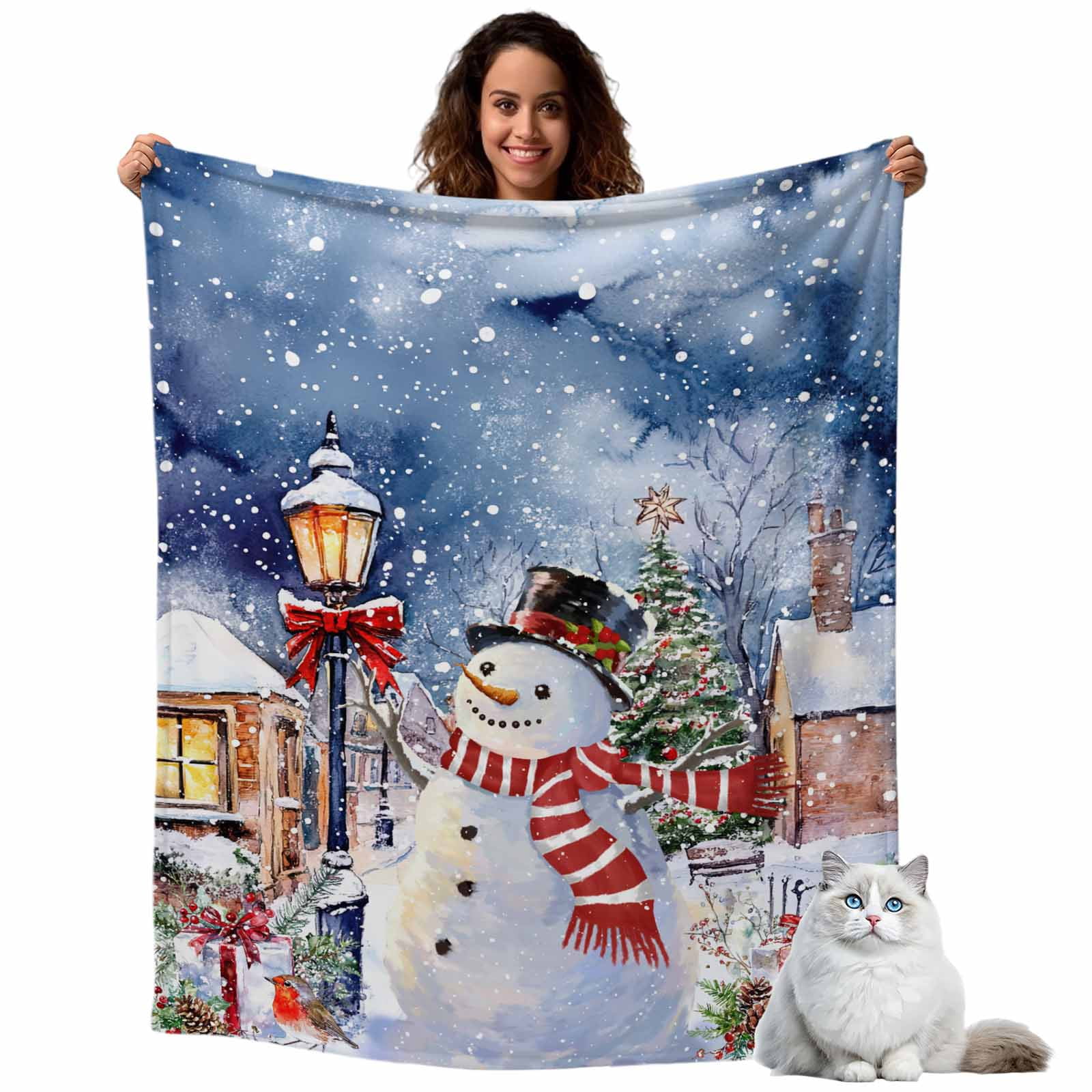 Christmas Xmas Fleece Throw Blanket Lightweight Tree Snowman Winter ...