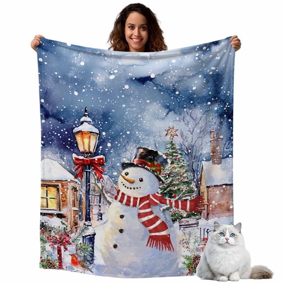 Christmas Xmas Fleece Throw Blanket Lightweight Tree Snowman Winter ...