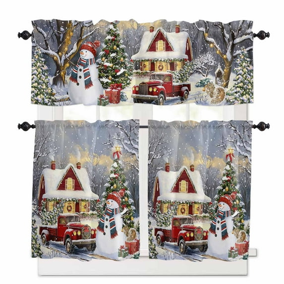 Christmas Xmas Kitchen Curtains and Valances Set, Tree Red Truck House ...
