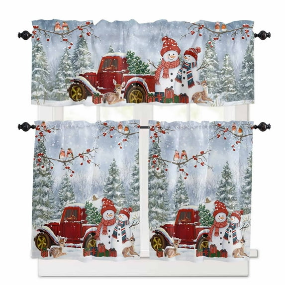 Christmas Xmas Kitchen Curtains Valances and Tiers Set of 3 Tree ...