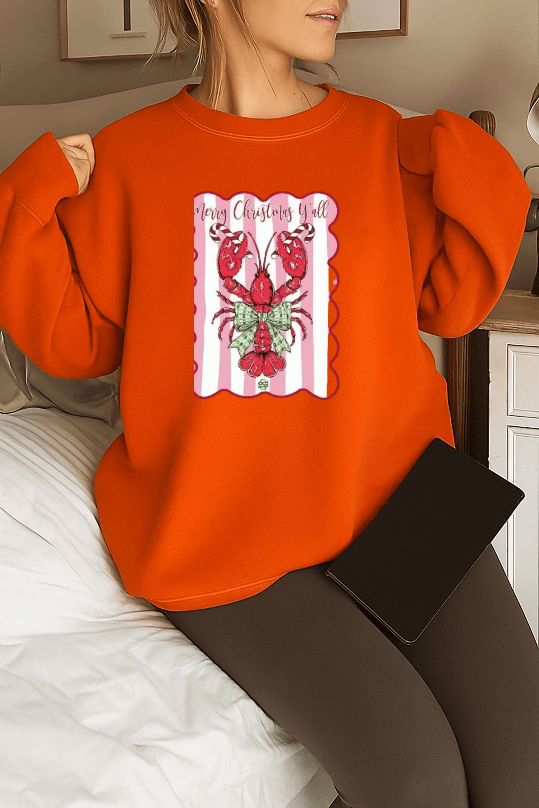 Christmas Yall Lobster Candy Cane Bow Holiday Graphic Sweatshirt, for ...