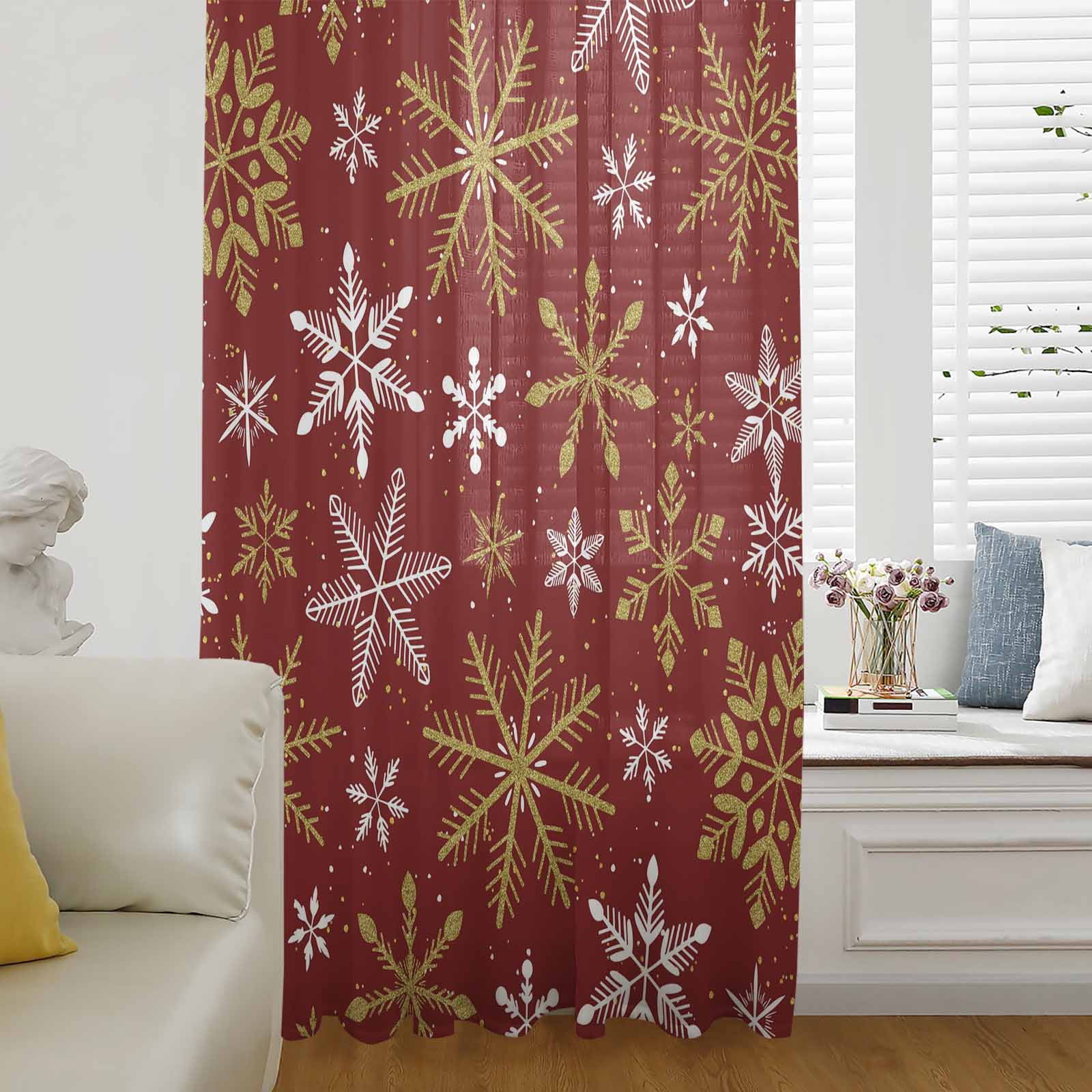 Christmas Yellow Snowflake Semi Sheer Curtains Drapes for Living Room ...