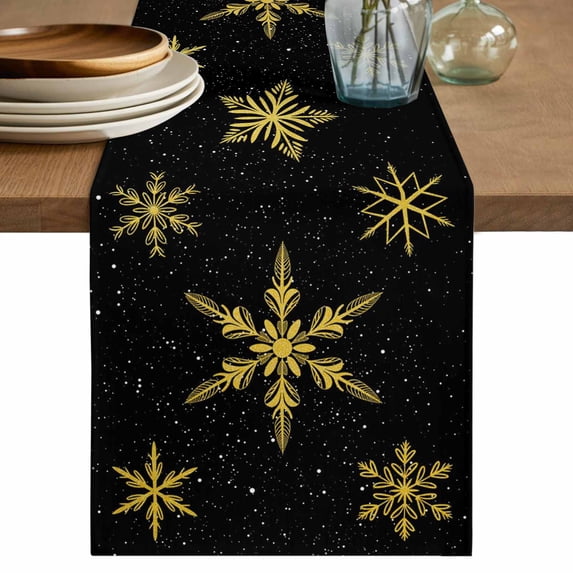 Christmas Yellow Snowflake Table Runner 70 Inches, Winter Flower Modern ...