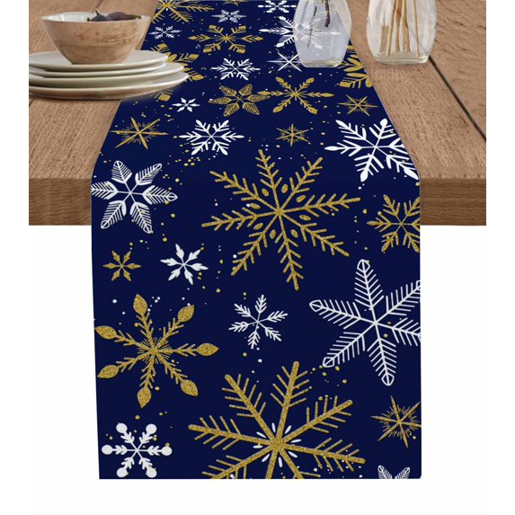 Christmas Yellow Snowflake Table Runner 72 Inches, Winter Xmas Blue ...