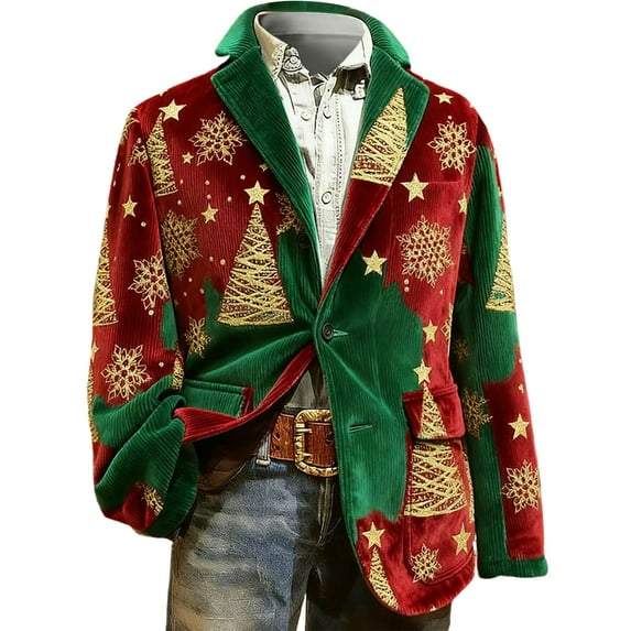 Christmas blazer for men Corduroy Print Holiday Party Jacket For Formal ...