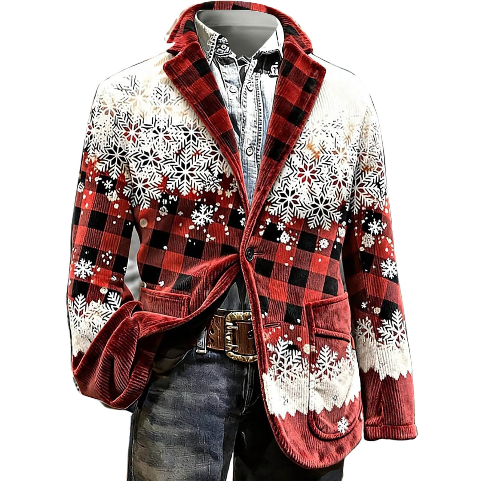 Christmas blazer for men Corduroy Print Holiday Party Jacket For Formal Events And With Stylish ...