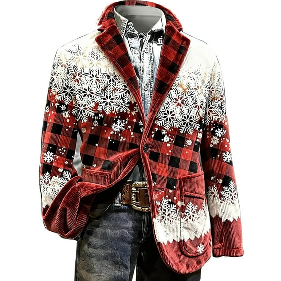 Christmas blazer for men Corduroy Print Holiday Party Jacket For Formal ...