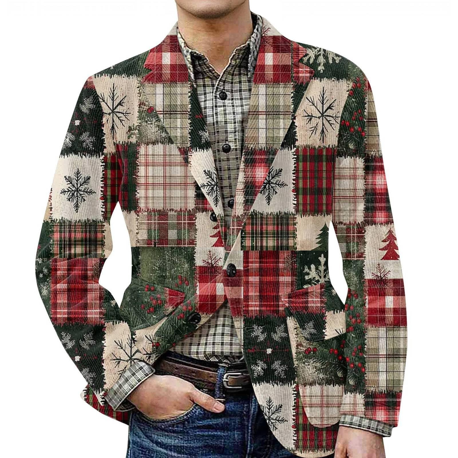 Christmas blazer for men Corduroy Print Jacket Festive Holiday Party ...