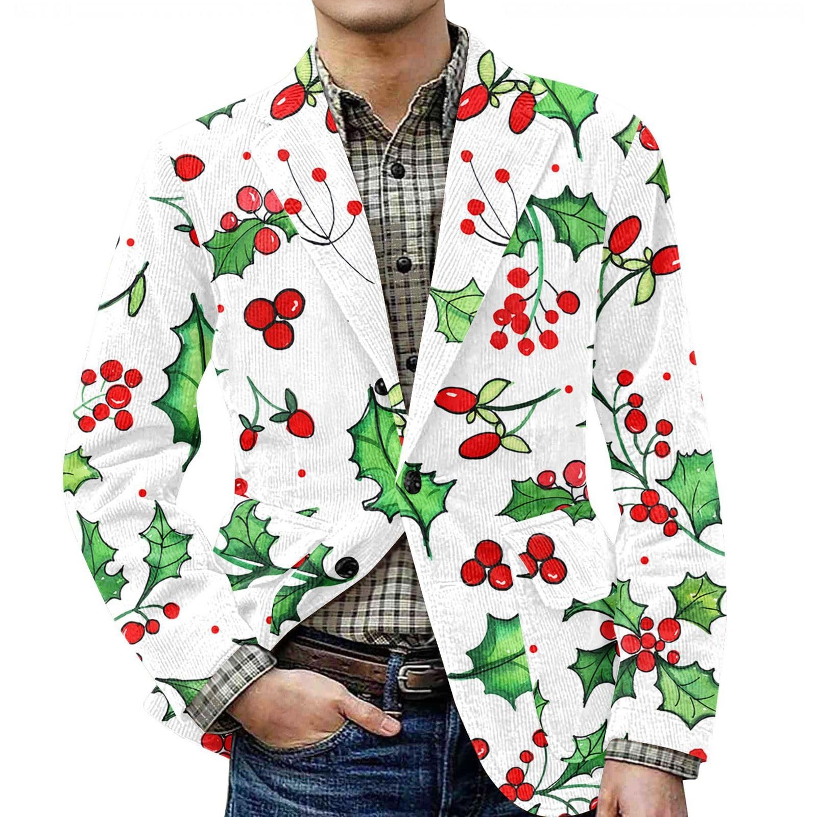 Christmas blazer for men Corduroy Print Jacket Festive Holiday Party ...