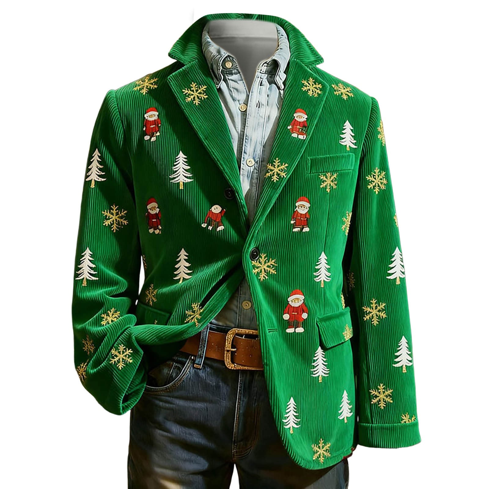 Christmas blazer for men Corduroy Print Jacket Holiday Party For Formal ...