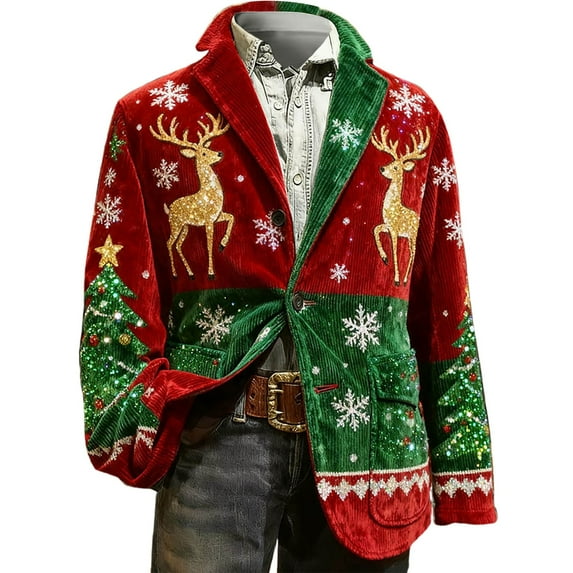 Christmas blazer for men Corduroy Print Themed Jacket For Holiday ...