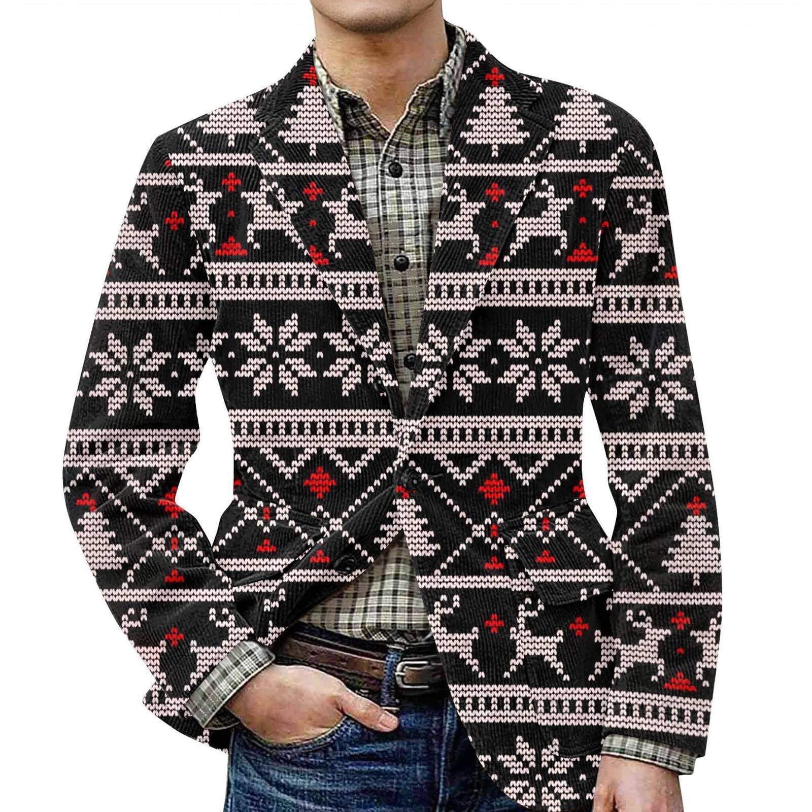 Christmas blazer for men Themed Corduroy Print For Festive Holiday ...