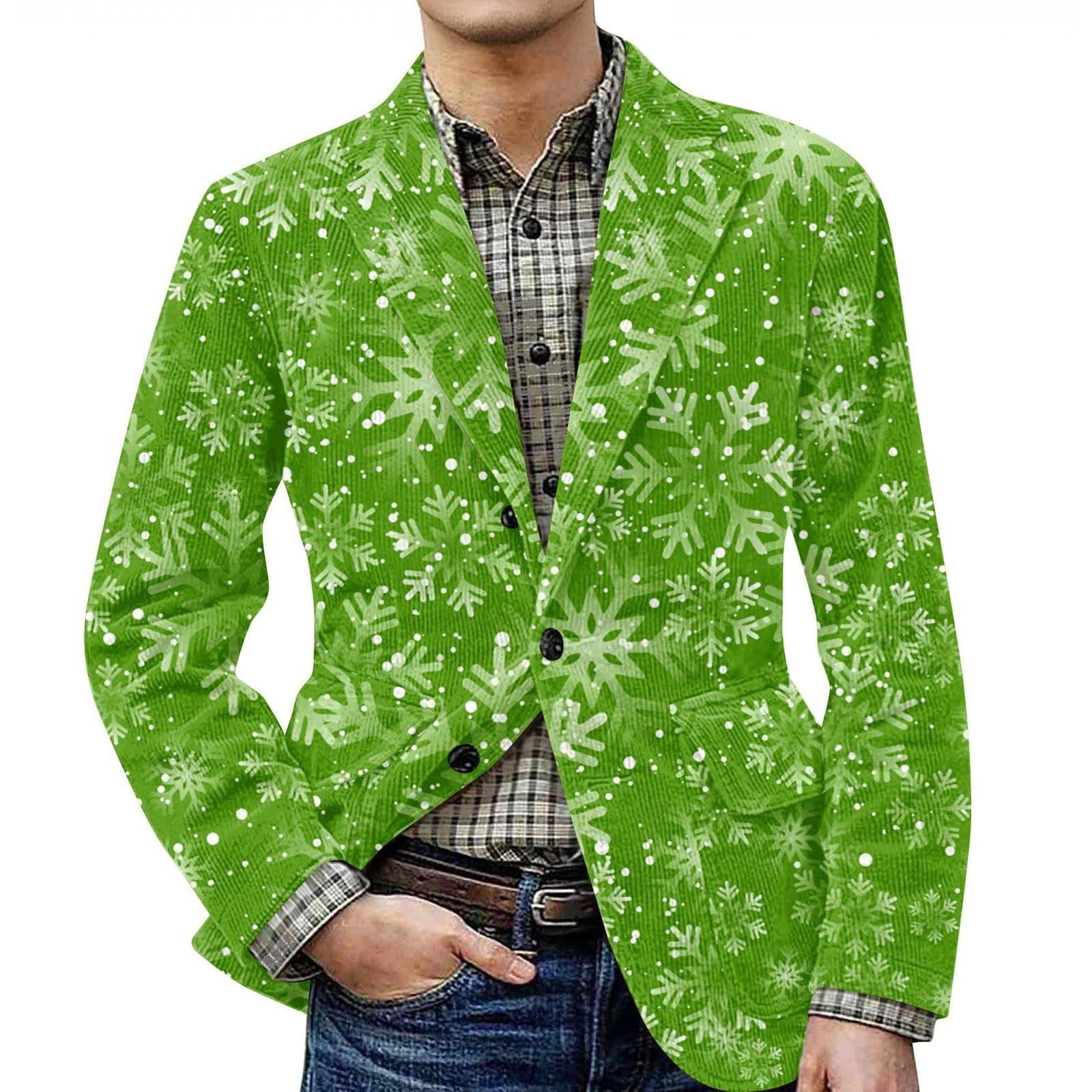 Christmas blazer for men Themed Corduroy Print Jacket Casual For ...