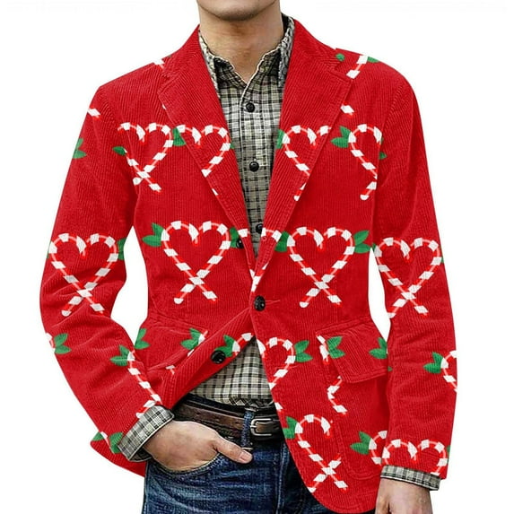 Christmas blazer for men Themed Corduroy Print Jacket For Holiday ...