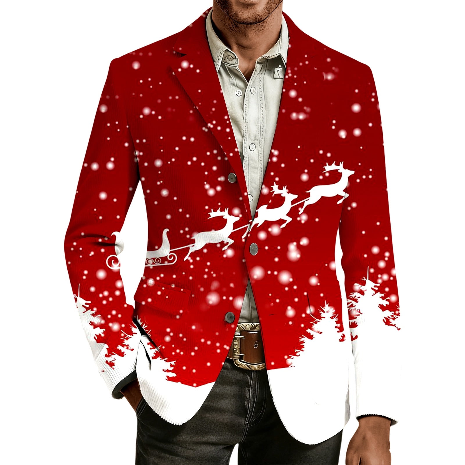 Christmas blazer for men Corduroy Sport Coat With Festive Print Notch ...
