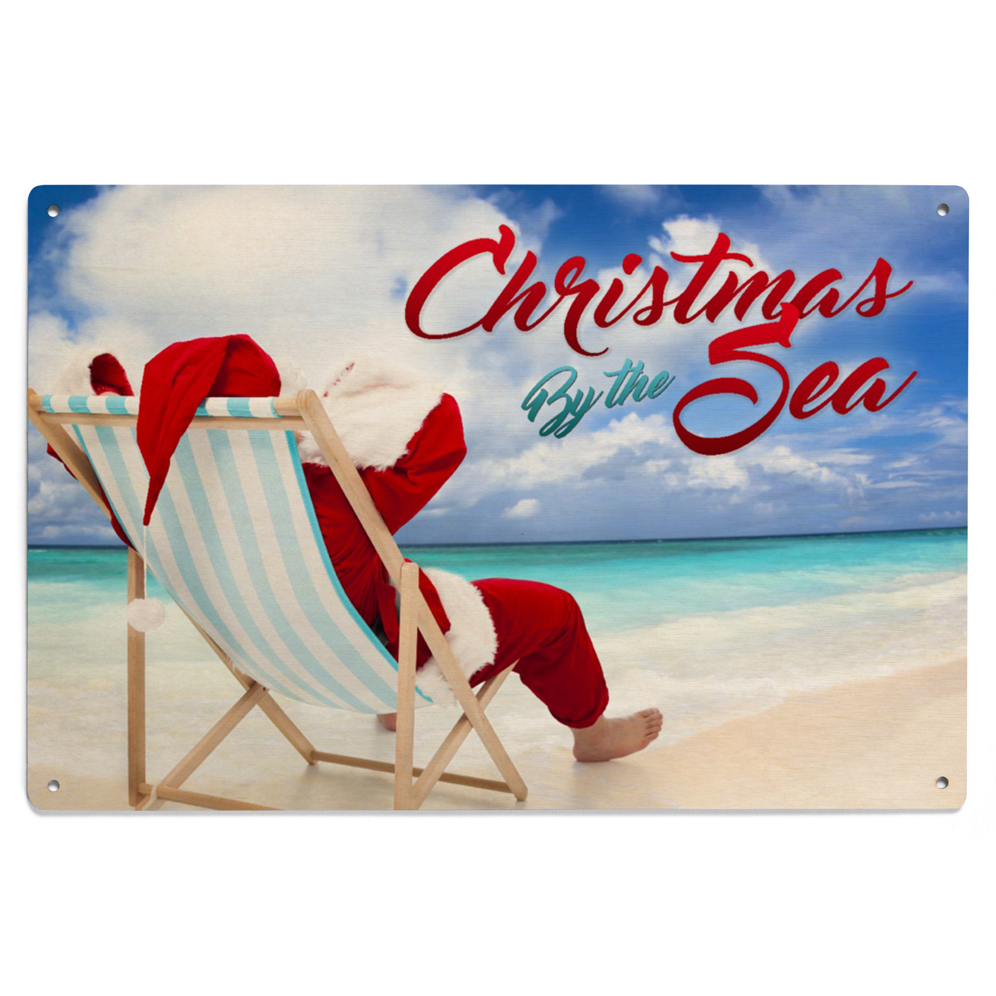 Christmas by the Sea, Santa on the Beach, Sentiment Birch Wood Wall ...