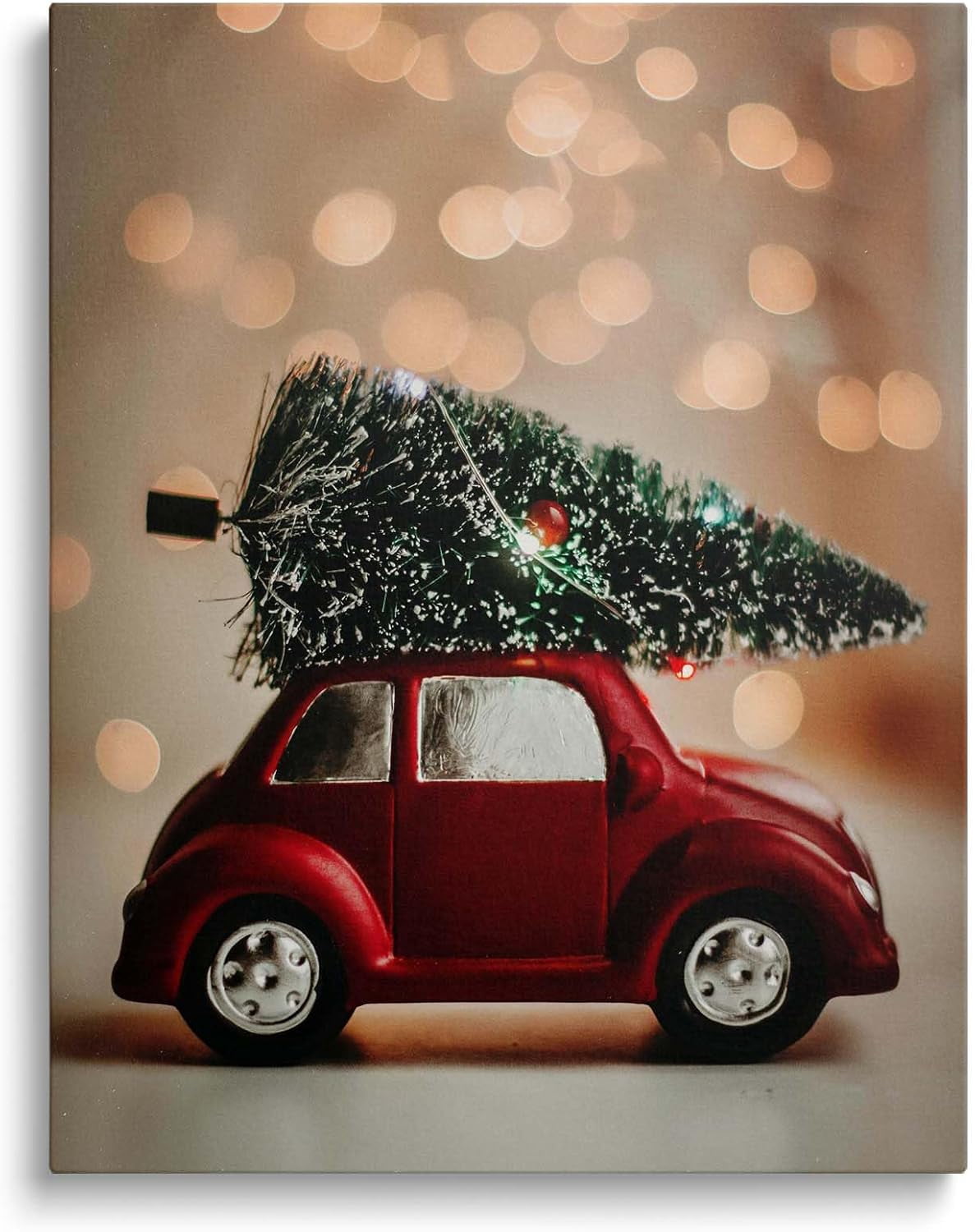 Christmas canvas wall art decor, Red Sedan with Cedar Trees and Lights ...