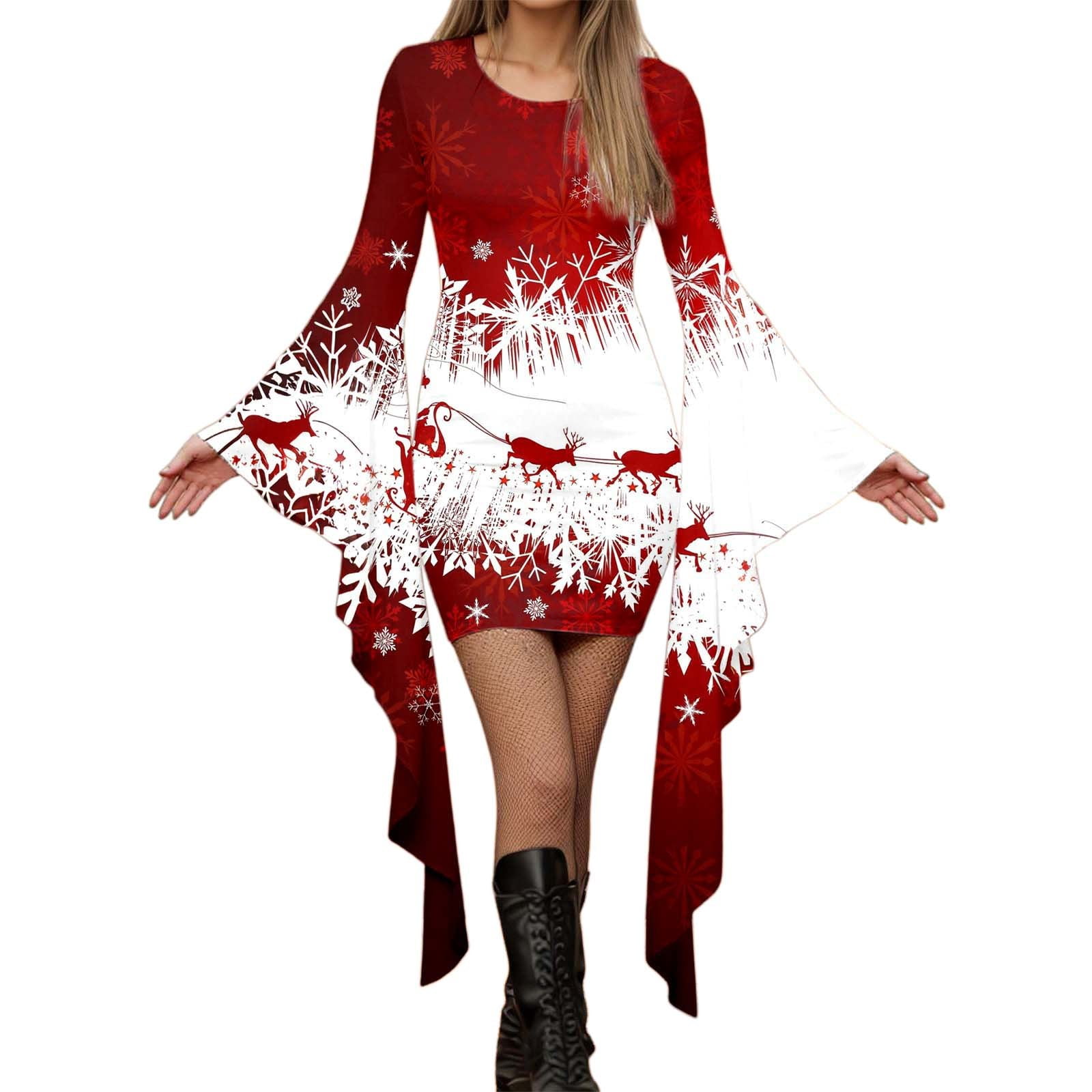 Christmas clothes Christmas decorations Bright Colored Print Bat Sleeve ...