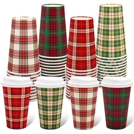Christmas disposable coffee cups, Christmas buffalo check paper cups ...