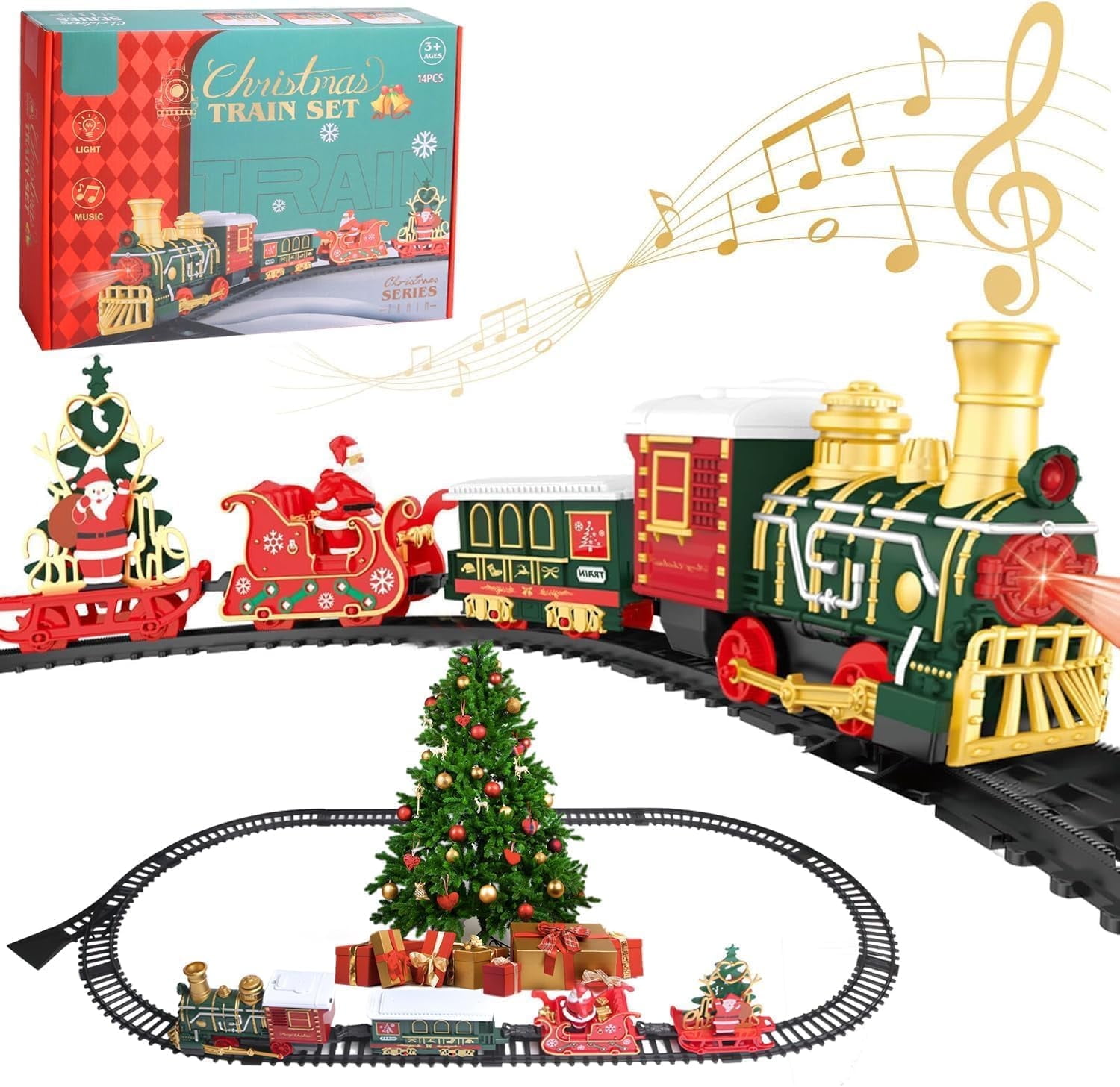 B-Qtech Christmas Electric Classical Train Track Set With Lights And ...