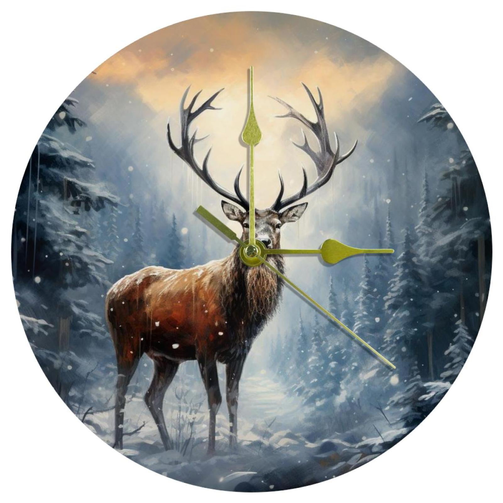 Christmas elk retro Circular Wall Clock, Acrylic Material, Elegant ...