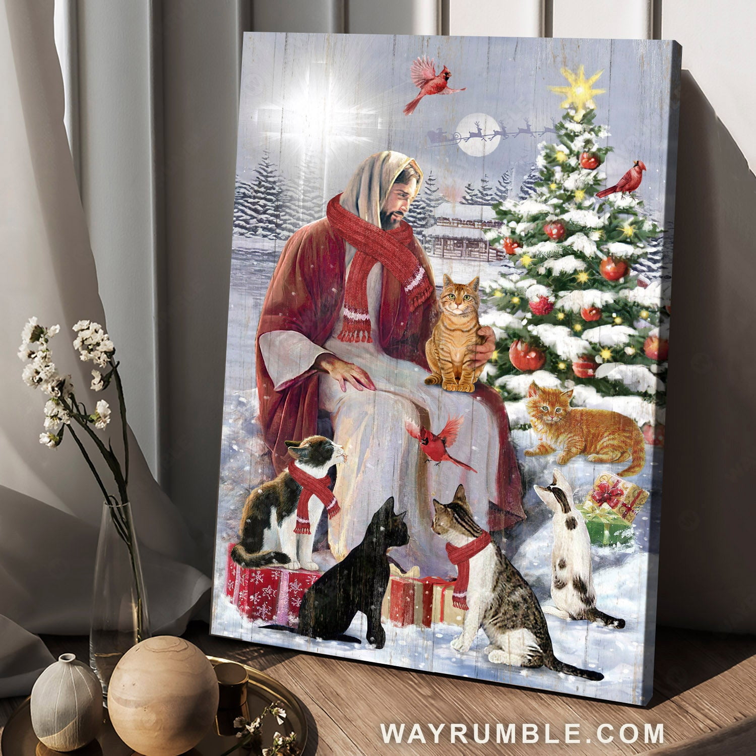 Christmas eve, Cute cats, Jesus painting, Red cardinal, Beautiful snow ...