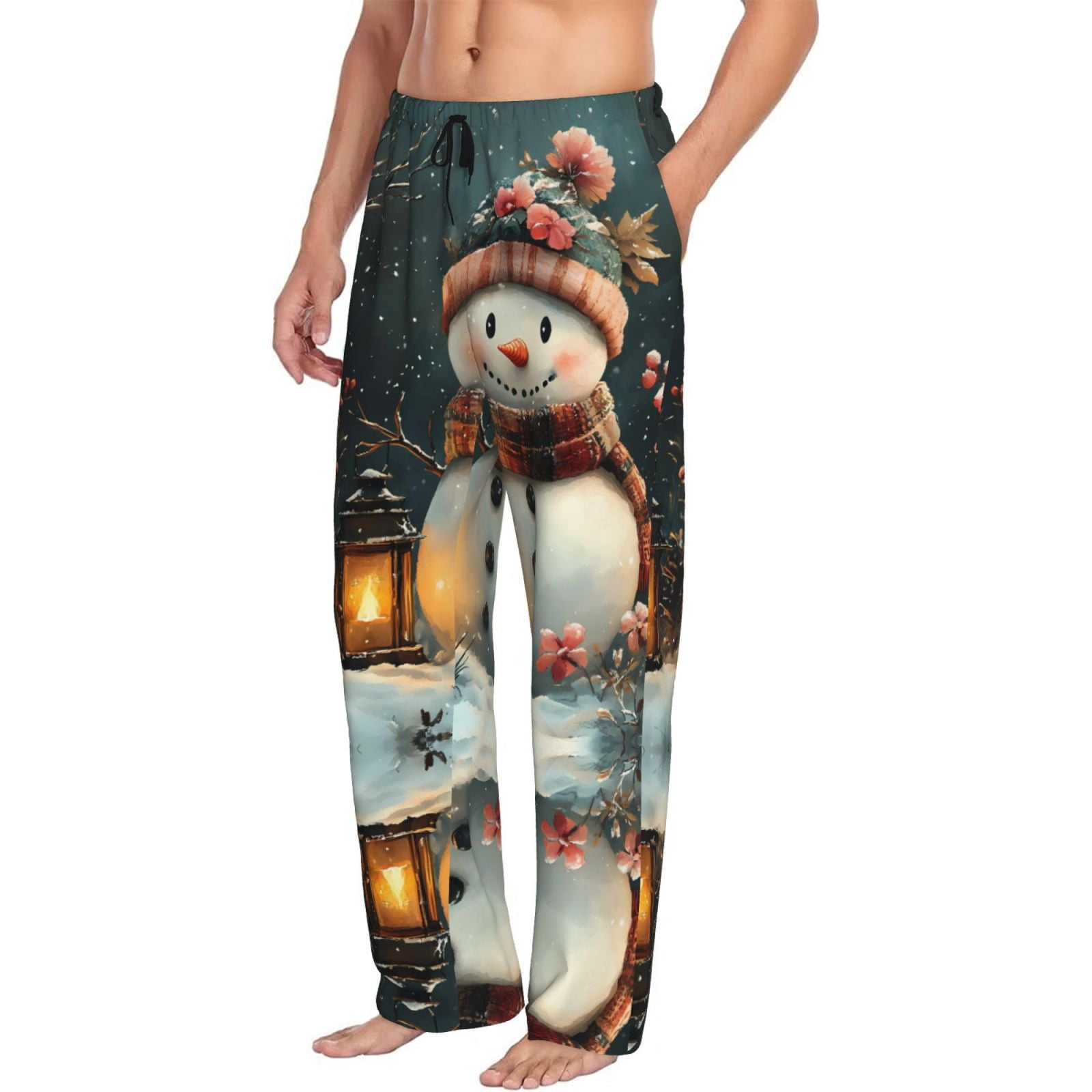 Christmas flower snowman Mens Pajama Pants Bottoms with Pockets - Comfy ...