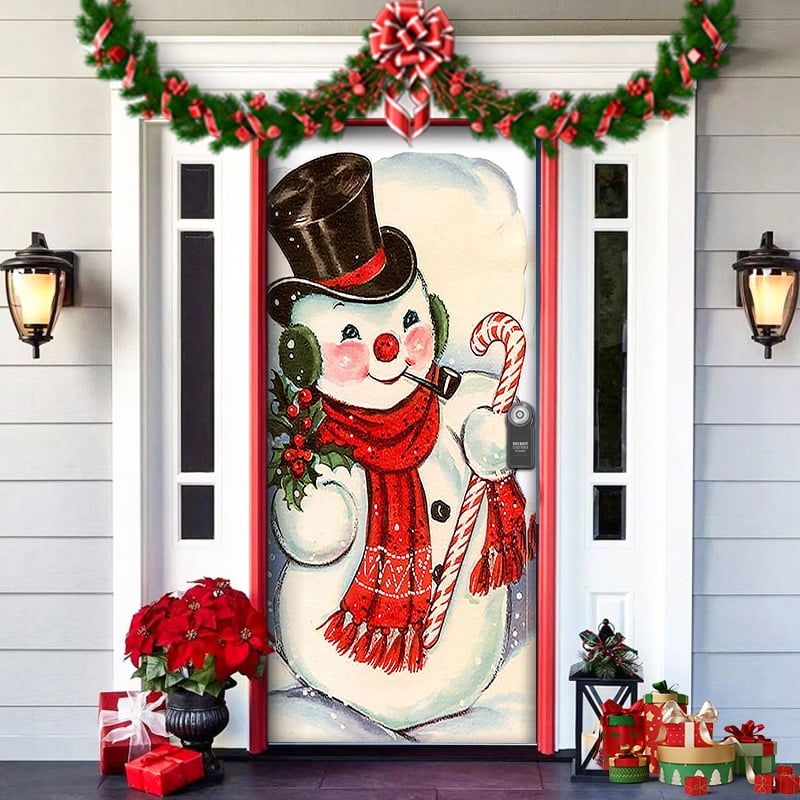 Christmas front door decoration, Christmas elastic fabric door cover ...