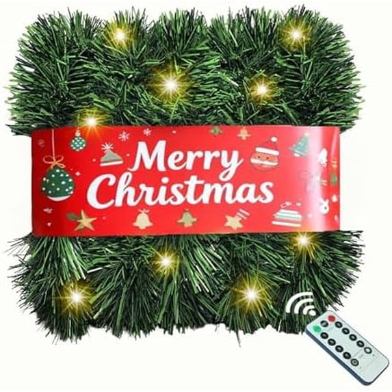 Christmas Garland with Lights, 30 Feet 50 Led Battery Operated Pre-Lit ...