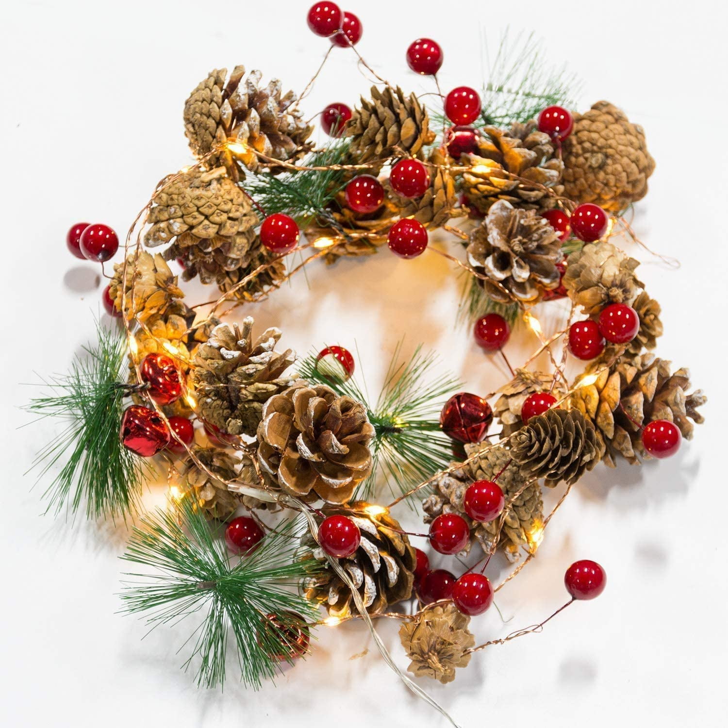 Christmas garland with lights, Doingart 20 LED 6.56FT Pine Cone Red ...
