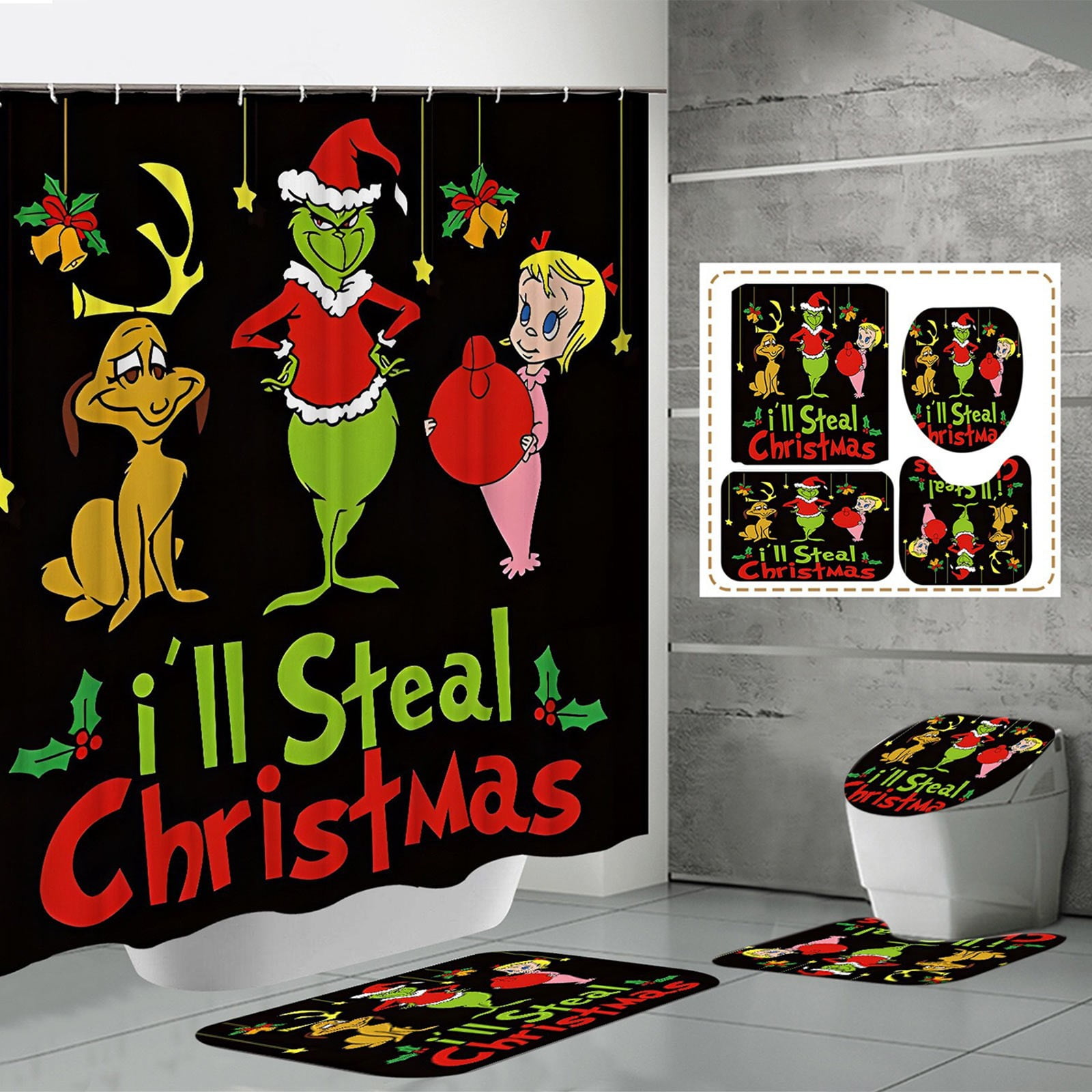 Christmas gift savings Gasue Grinch Bathroom Set Christmas Snowman ...