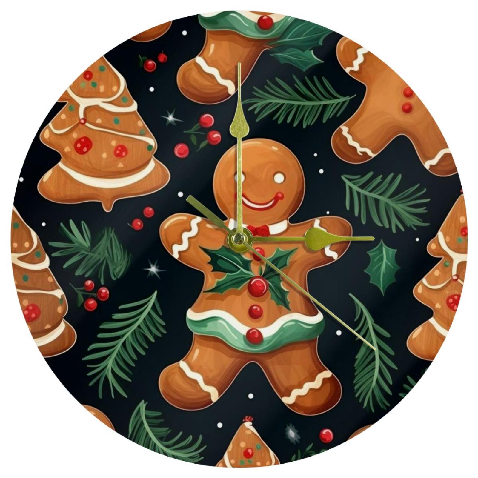 Christmas gingerbread man Acrylic Round Wall Clock 9.8 Inches Silent ...