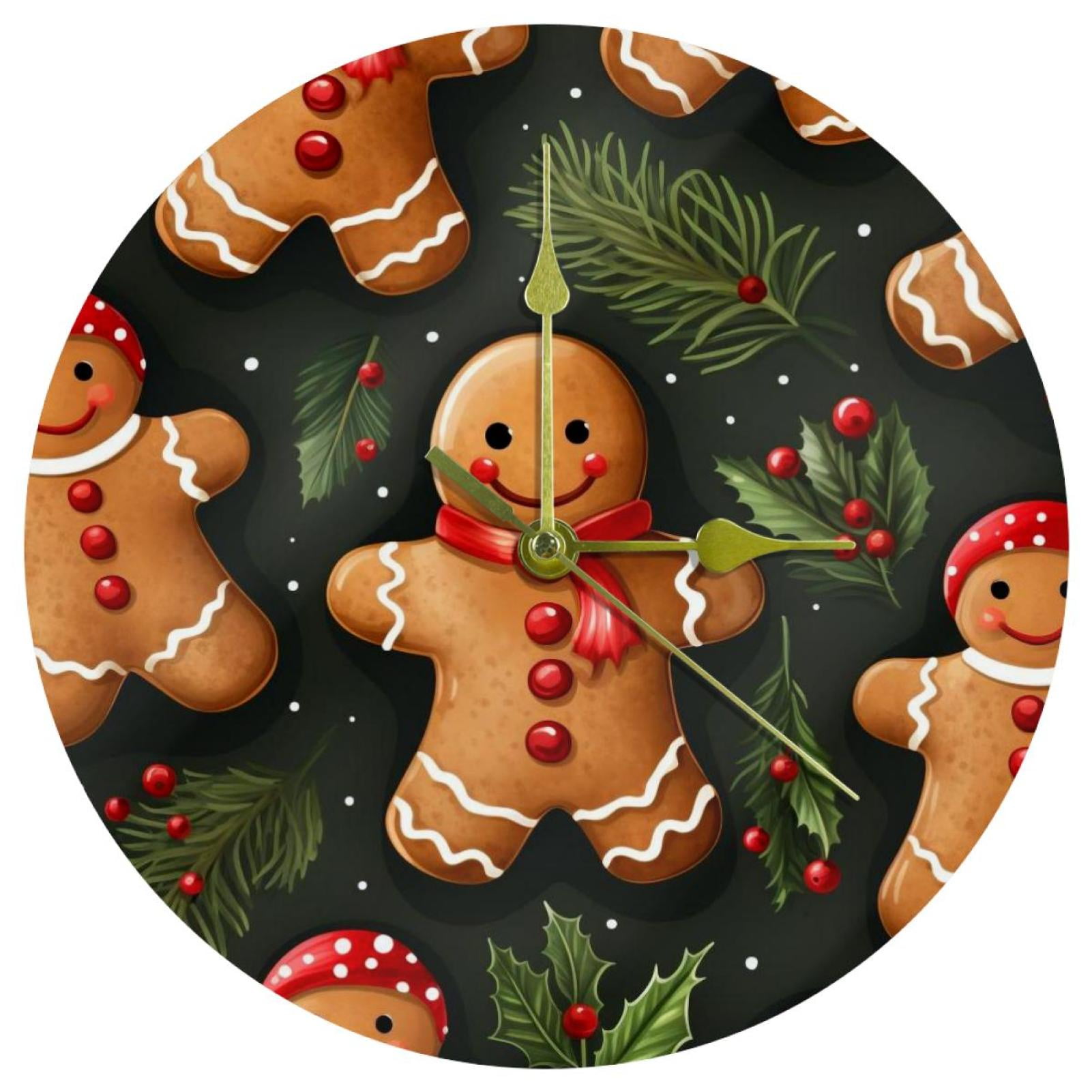 Christmas gingerbread man Modern Round Acrylic 9.8 Inches Silent Non ...