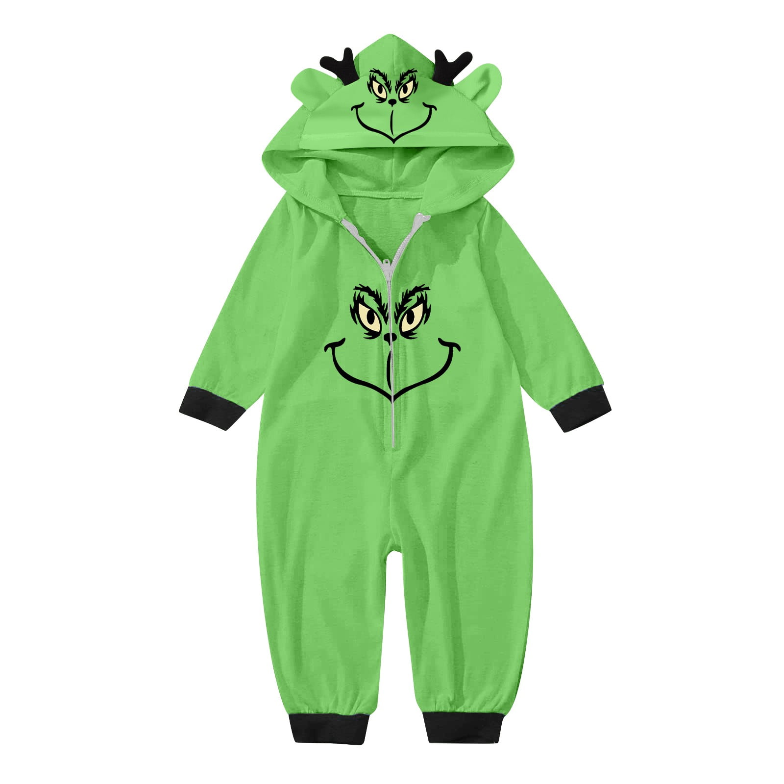 Christmas grinch Adult Unisex Green Fleece Onesie Pajamas with Fun ...